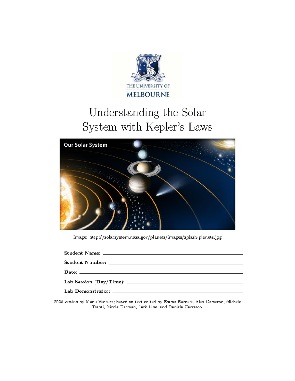 PHYC10008 Lab 1 2024 - Understanding the Solar System Laws - Studocu