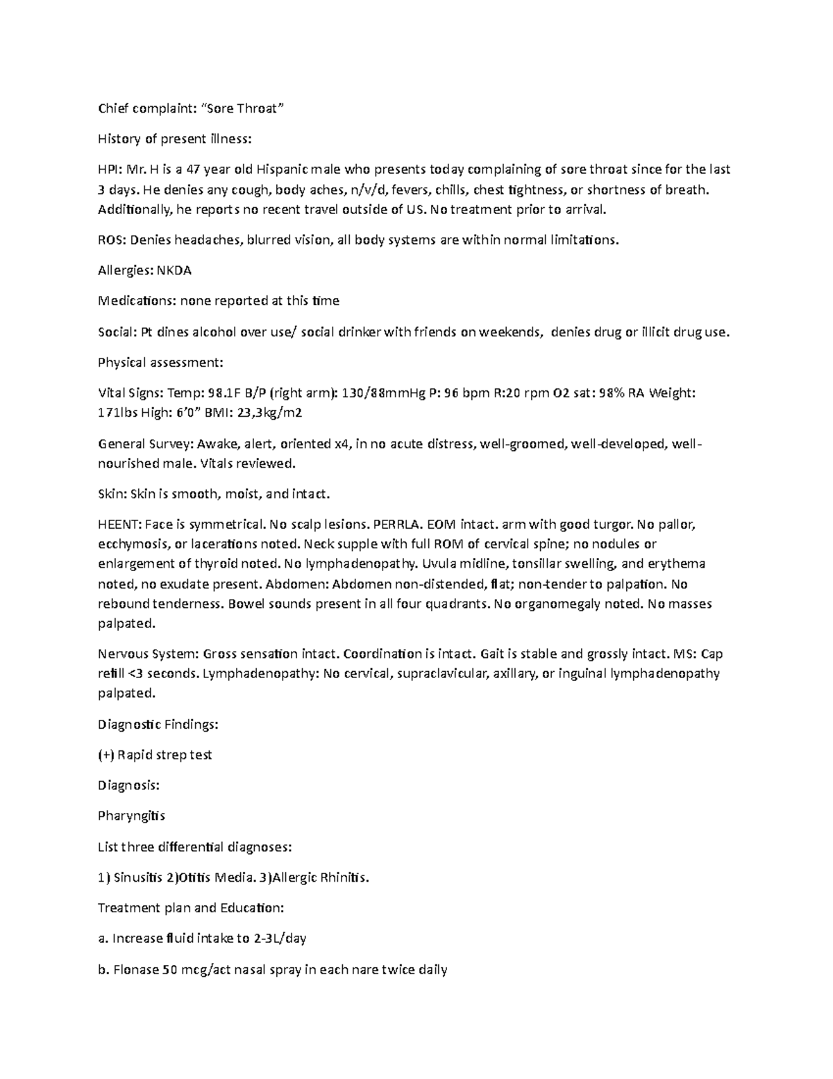 SOAP Note: Sore Throat Assessment and Treatment Plan (HPI & Diagnosis ...