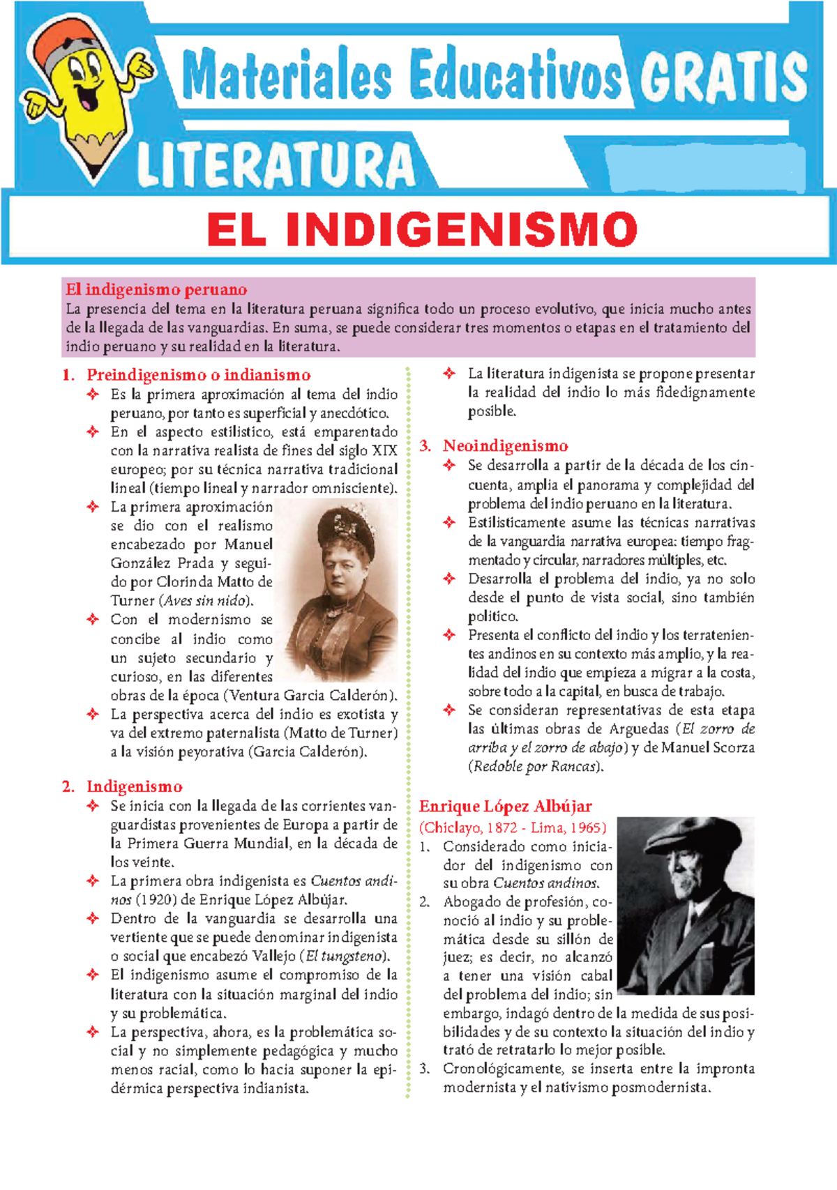 El indigenismo peruano: evolución en la literatura y sus etapas - Studocu