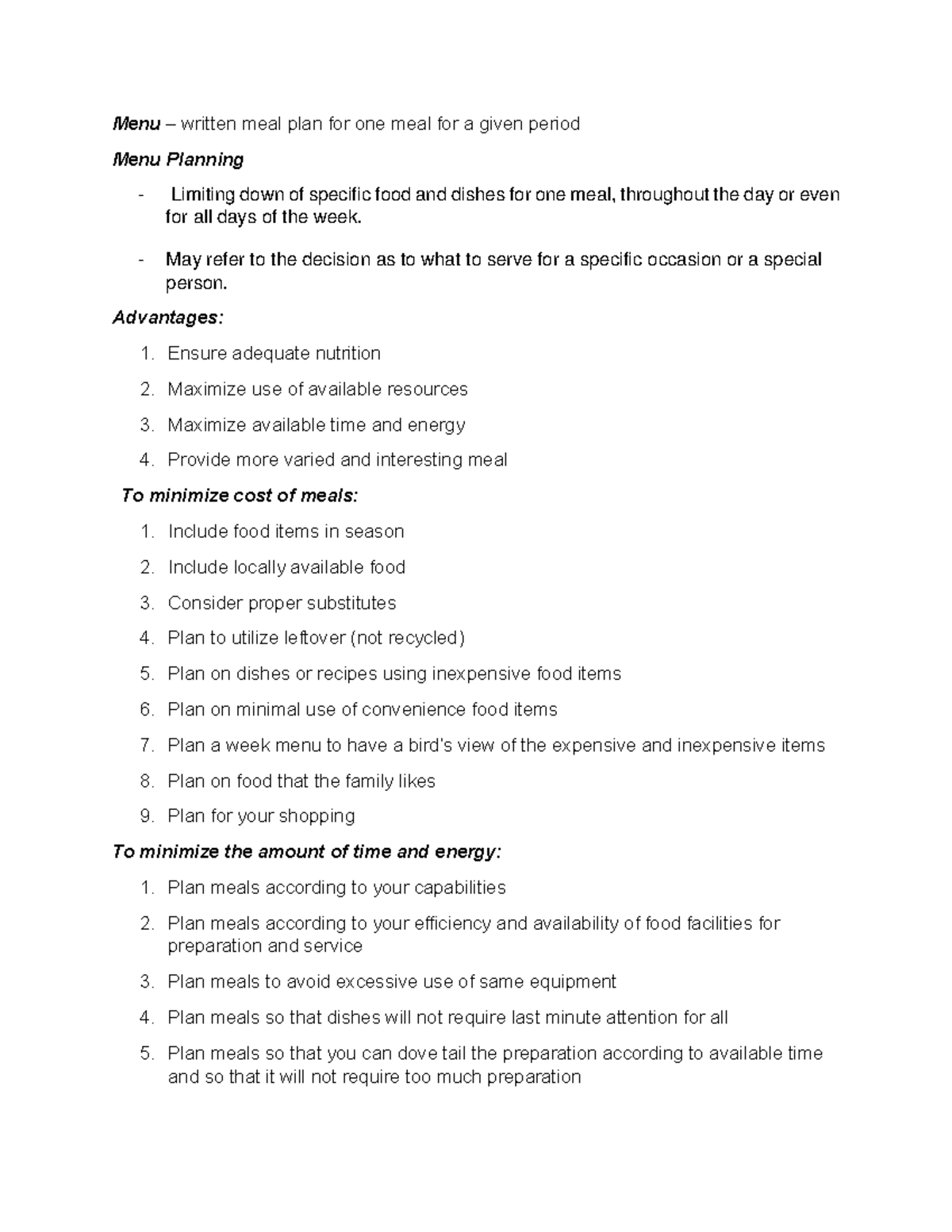 Final Exam: Menu Planning and Course Meal Structure Analysis - Studocu