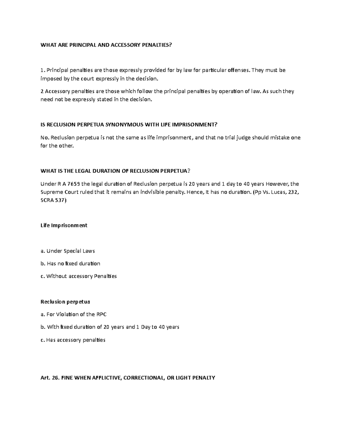 Criminal Law Module 4: Principal & Accessory Penalties Explained - Studocu