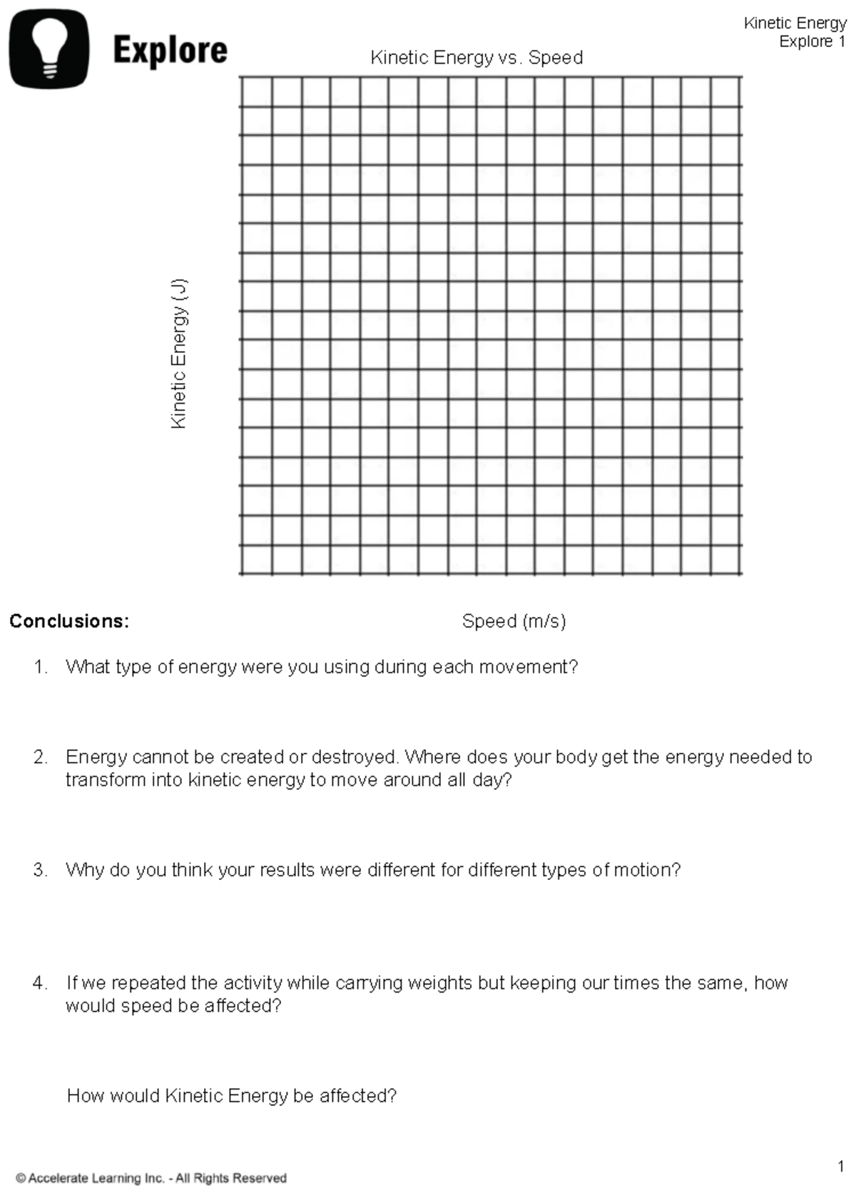 Kinetic Energy - Explore 1 (Graph only) Speed and Motion 2024 - Kinetic ...