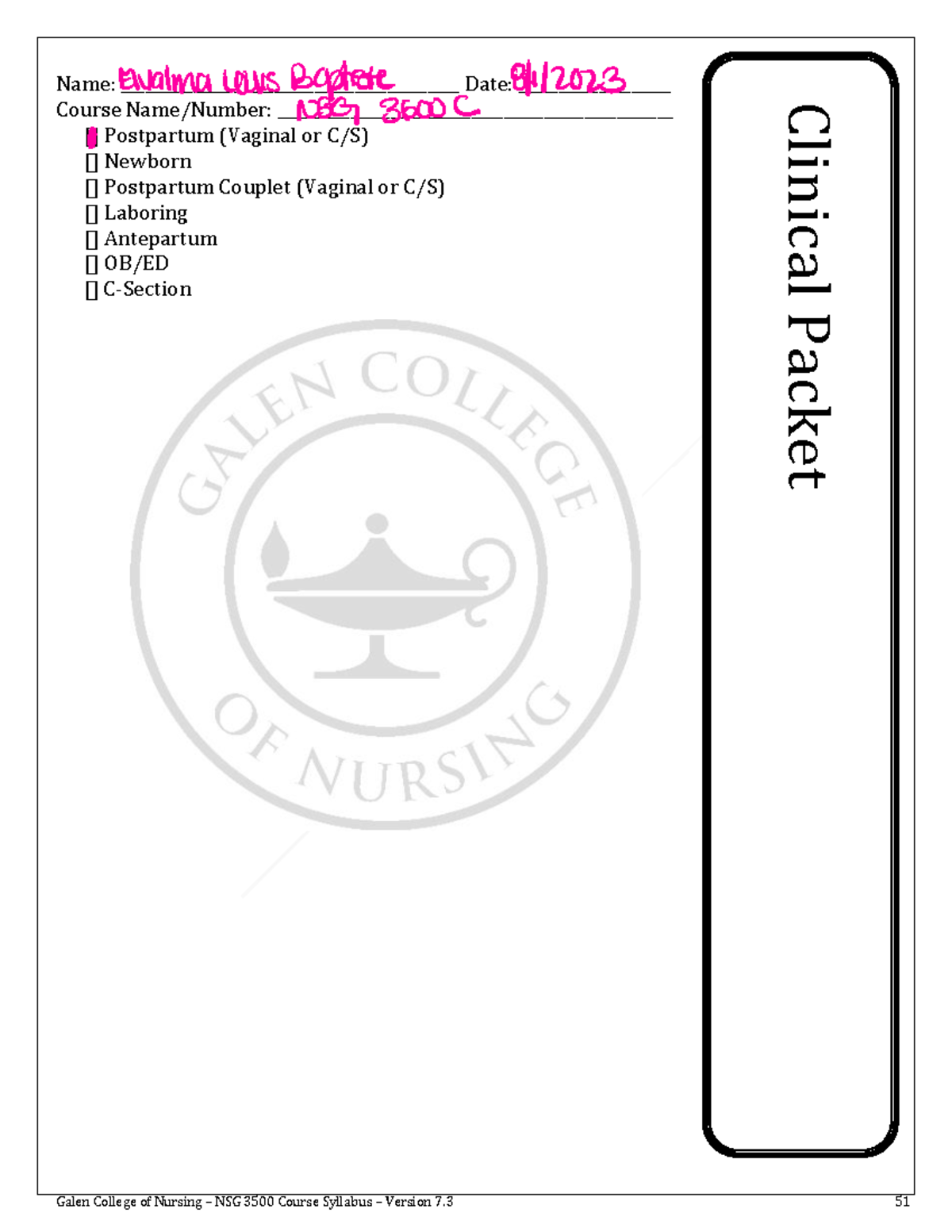 Maternity CP - Comprehensive Clinical Packet Guidelines - Studocu
