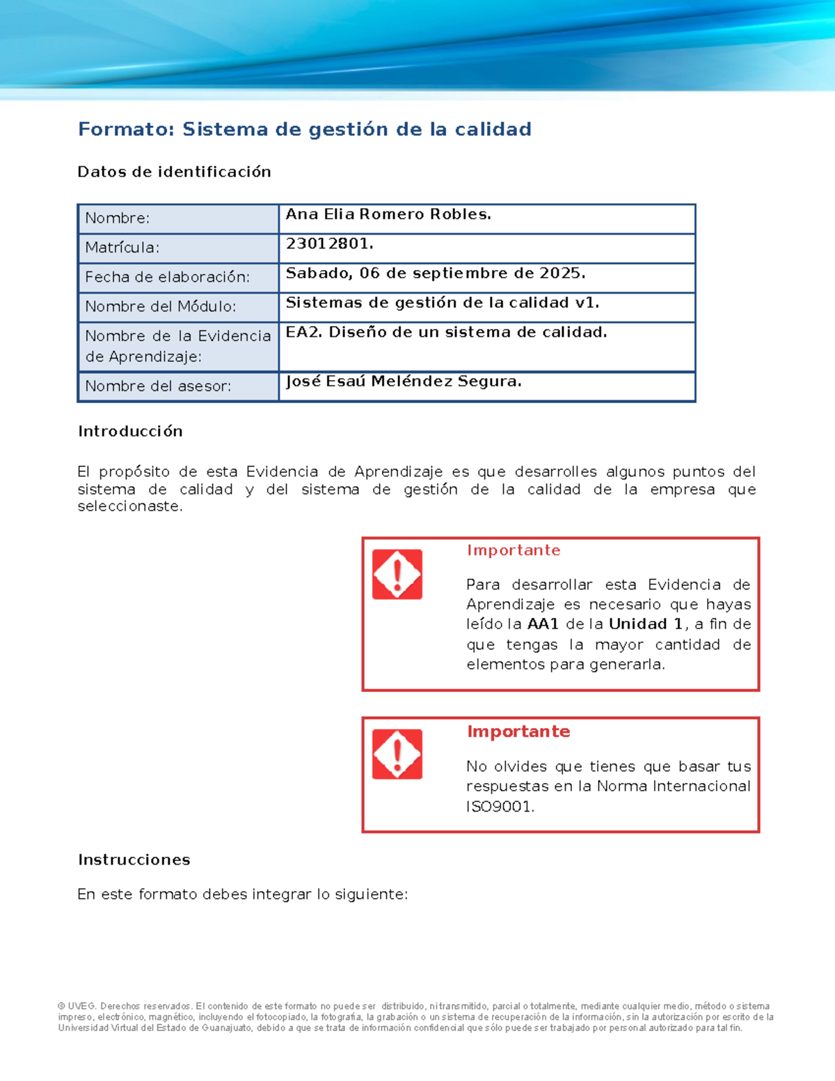 Romero Ana SGC EA2 - Diseño de un Sistema de Gestión de Calidad ISO 9001 - Studocu