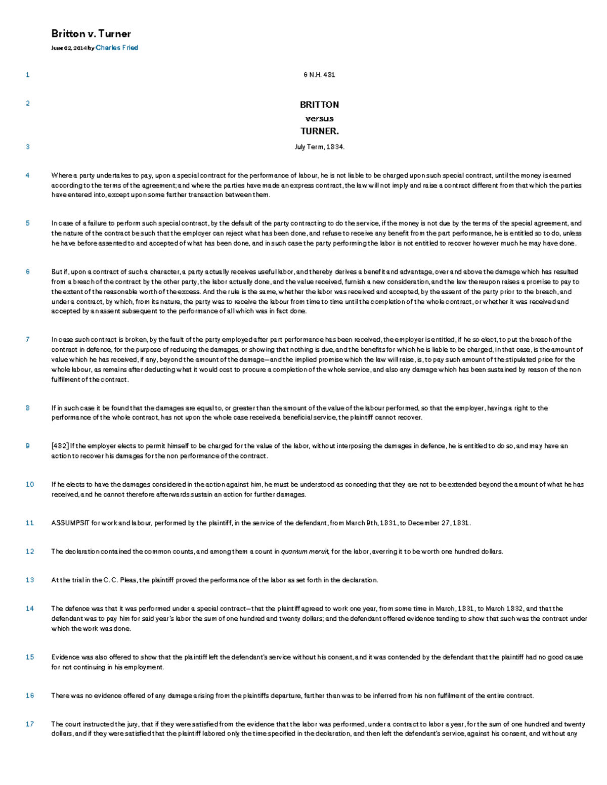 Britton v Turner - Britton v. Turner June 02, 2014 by Charles Fried 1 6 ...