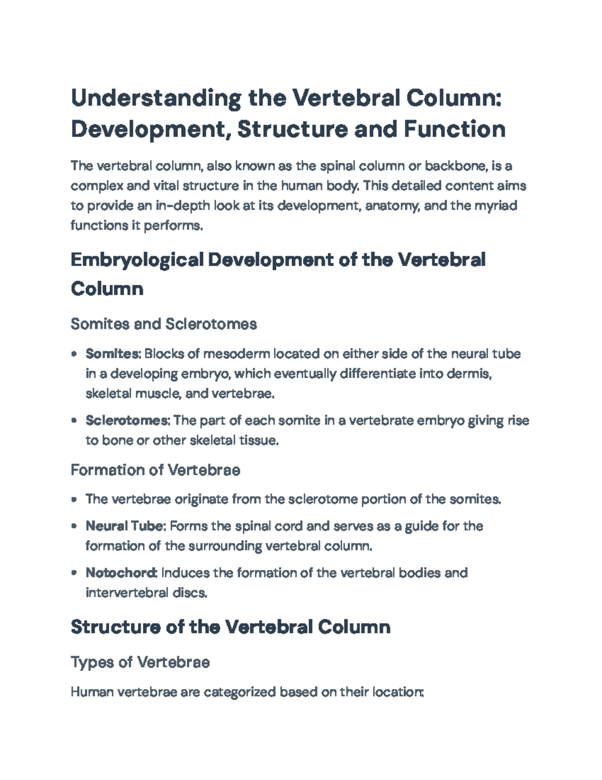 Understanding the Vertebral Column: Development, Structure & Function ...