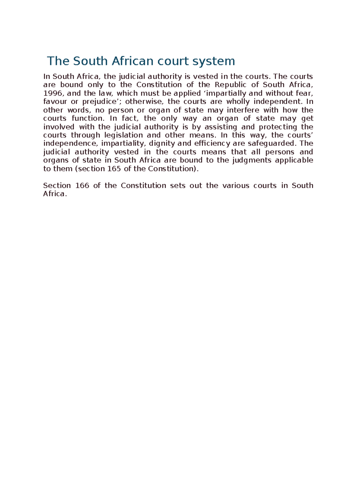 Overview of the South African Court System and Its Jurisdictions - The ...