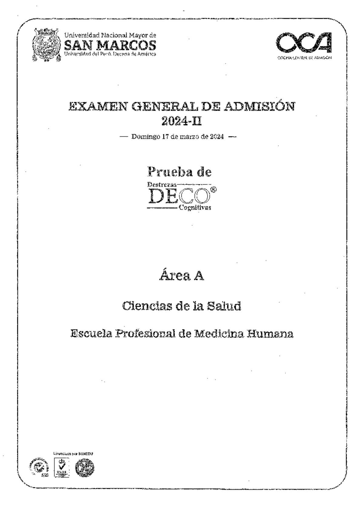 Examen de Admisión 2025-I - Medicina Humana - Prueba DECO ...