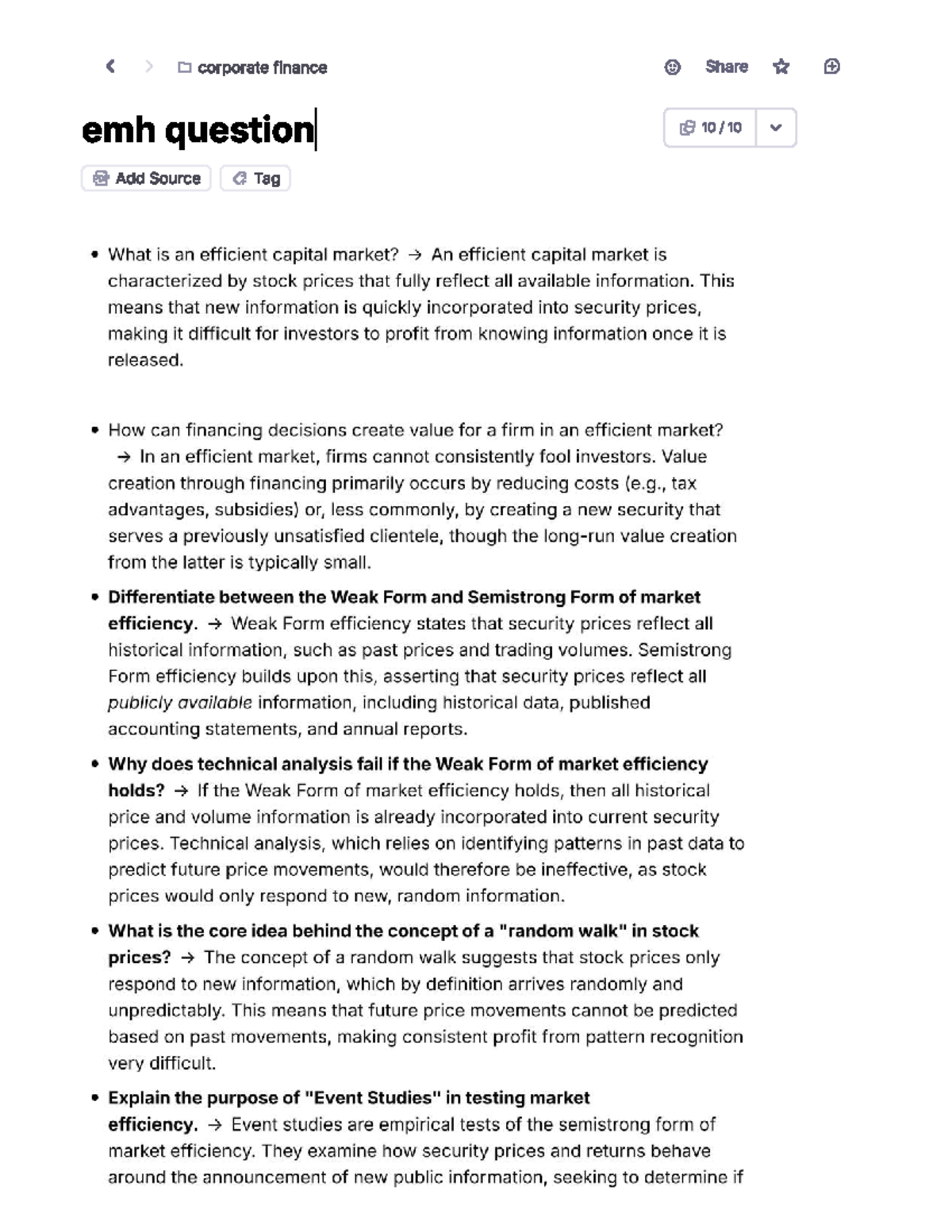 Corporate Finance EMH Notes: Understanding Market Efficiency - Studocu