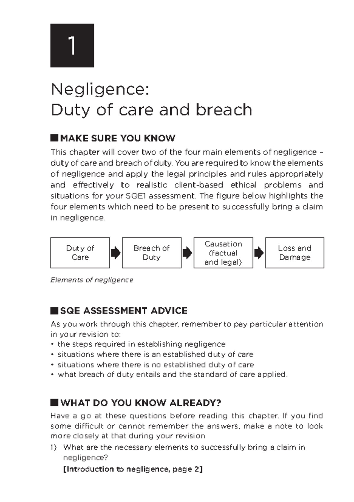 Tort Law: Negligence Duties & Breaches (SQE1 Chapter Overview) - Studocu