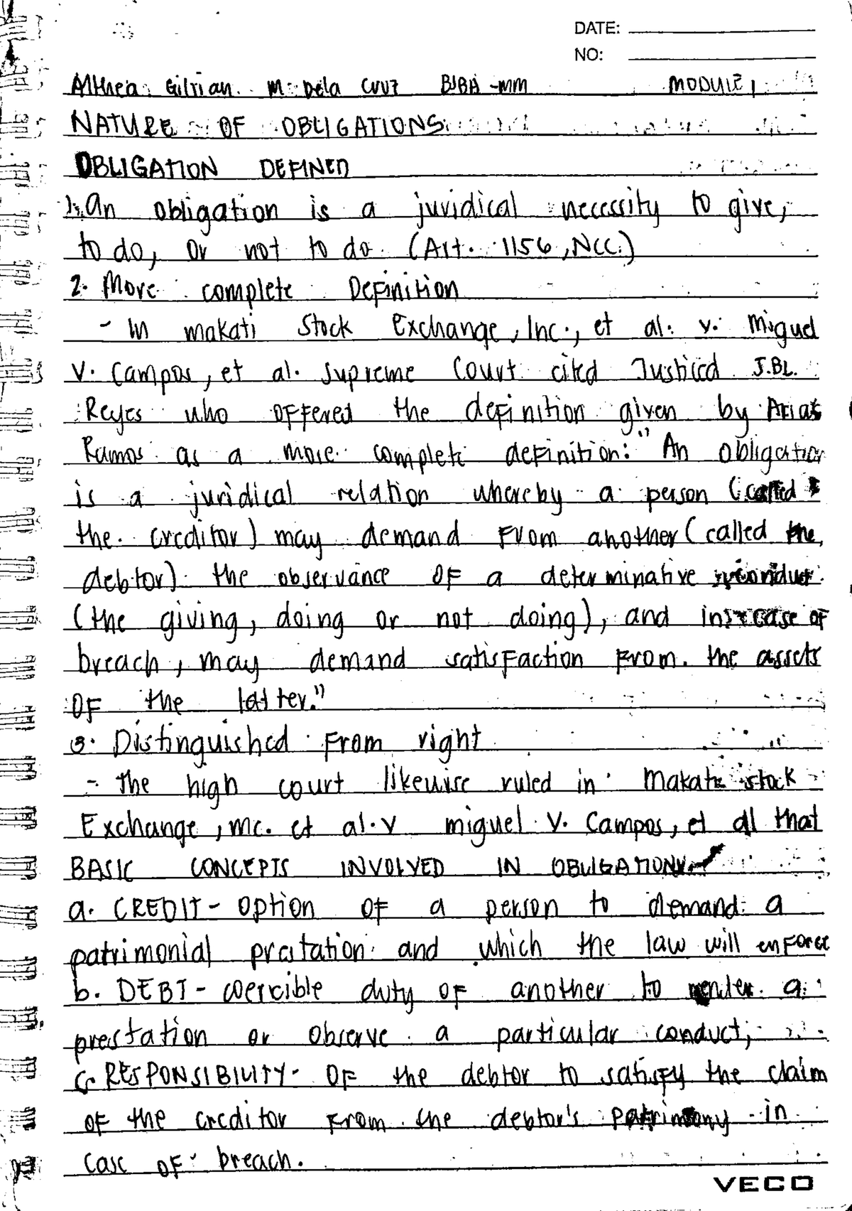 Obligations in Law - Lecture Notes for BSBA 2 - Module Overview - Studocu