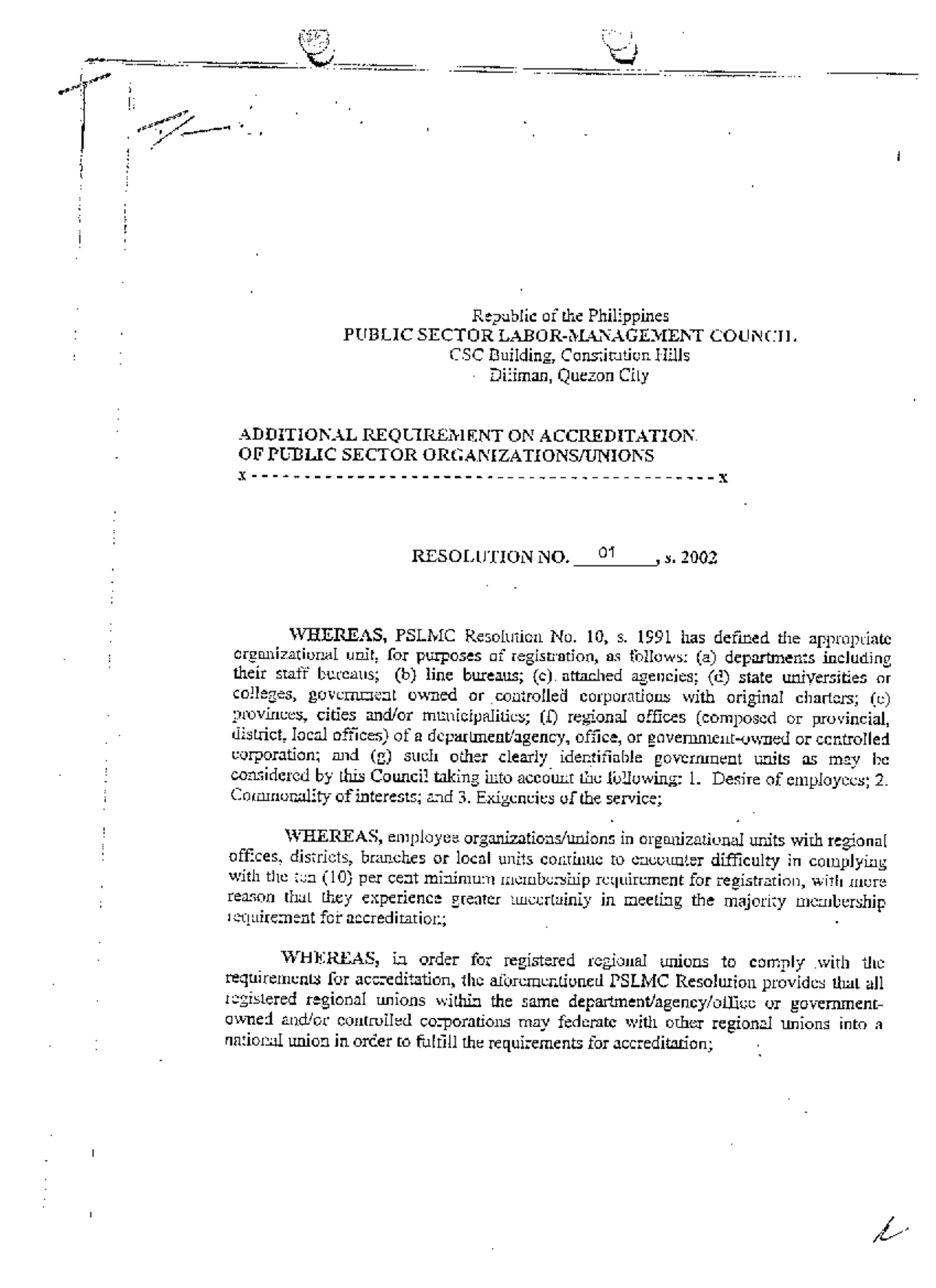 Pslmc Resolution No. 1, S. 2002: Accreditation Guidelines for Public ...