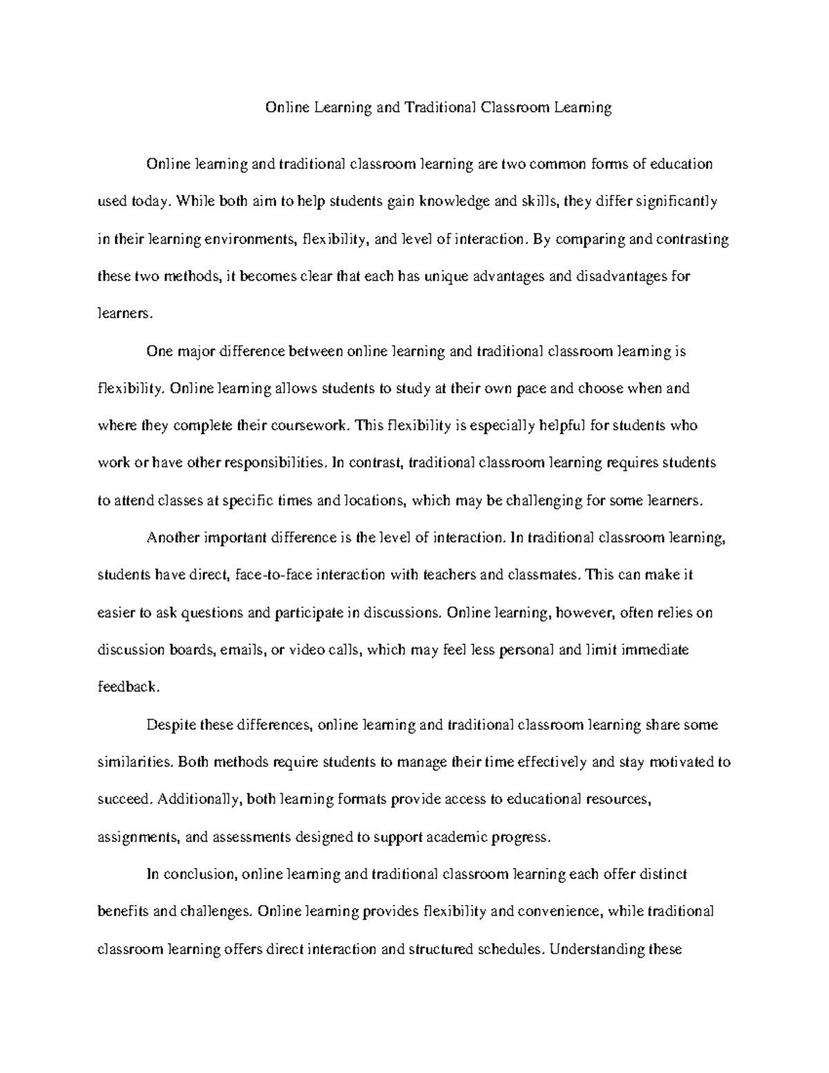 Comparing Online Learning vs. Traditional Classroom Learning - Studocu