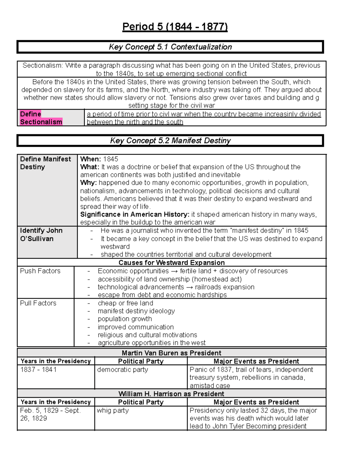 Key Concepts Unit 5 - Period 5 (1844 - 1877) Key Concept 5 ...