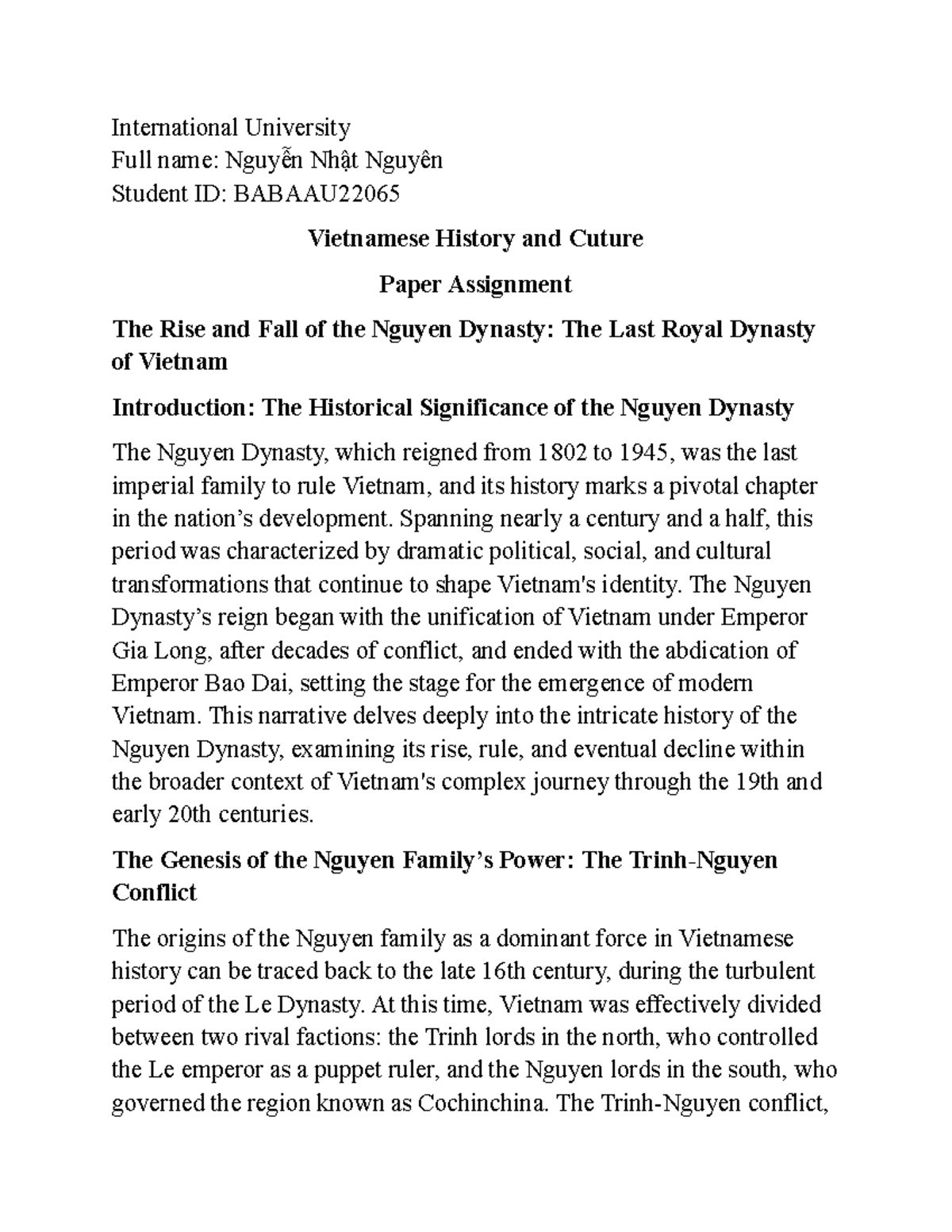 Vietnamese History Assignment: The Rise and Fall of the Nguyen Dynasty ...