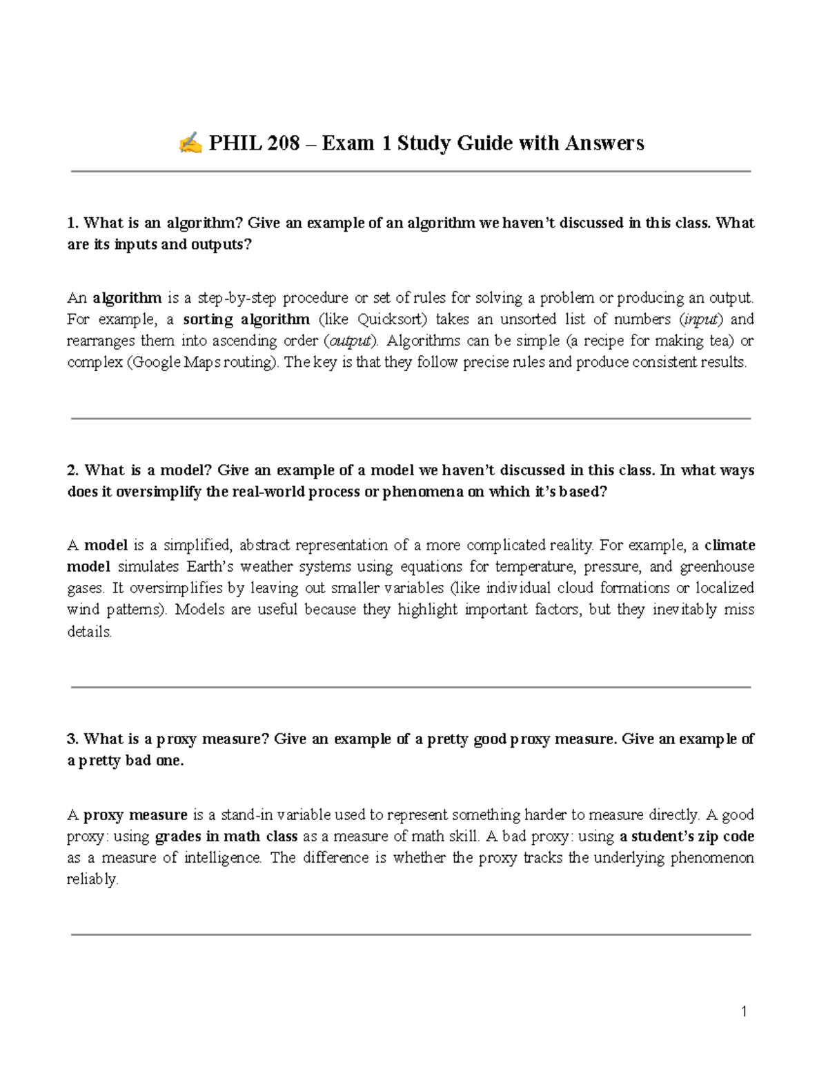 PHIL 208 - Exam 1 Study Guide: Key Concepts & Examples - Studocu