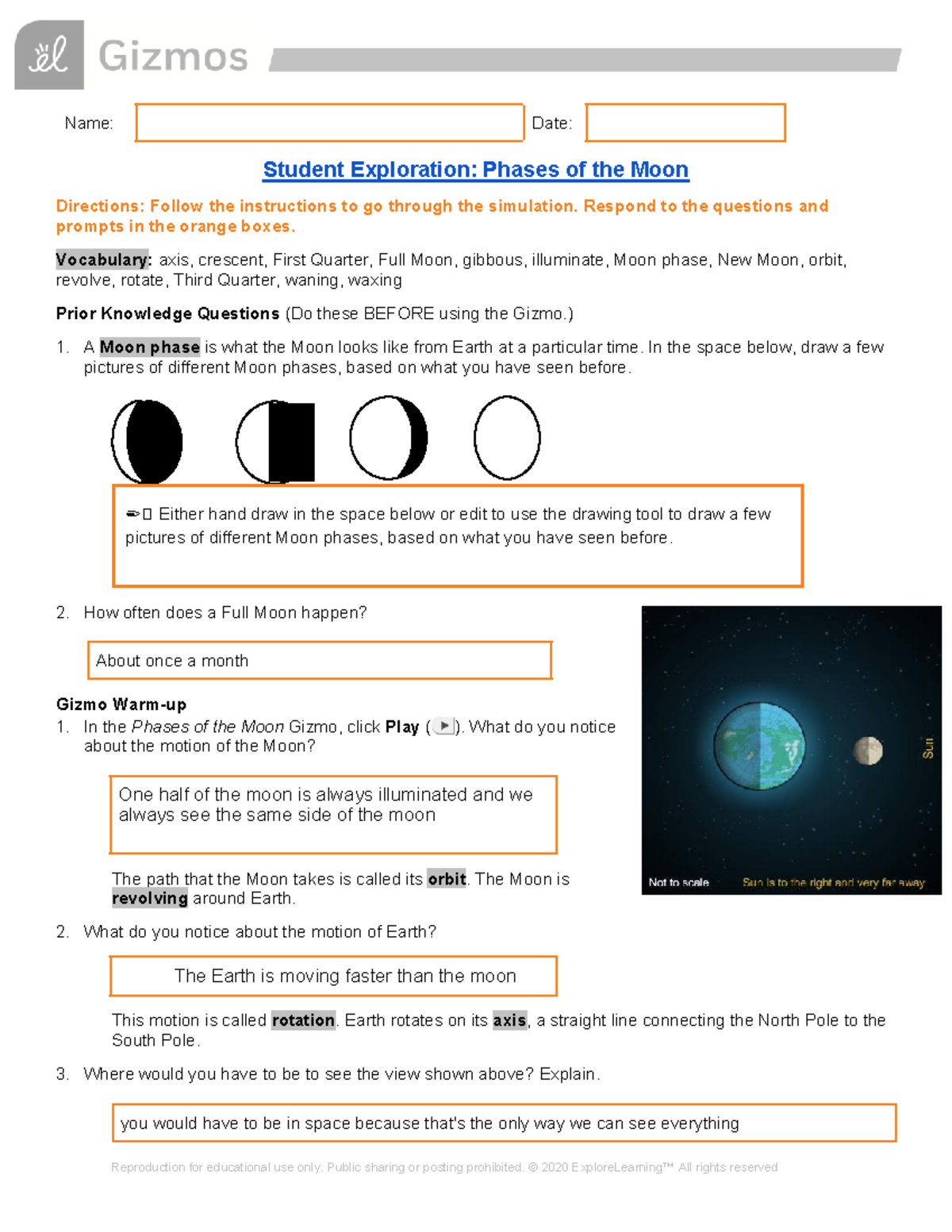 Giz 1 - The answers are here - Name: Date: Student Exploration: Phases ...
