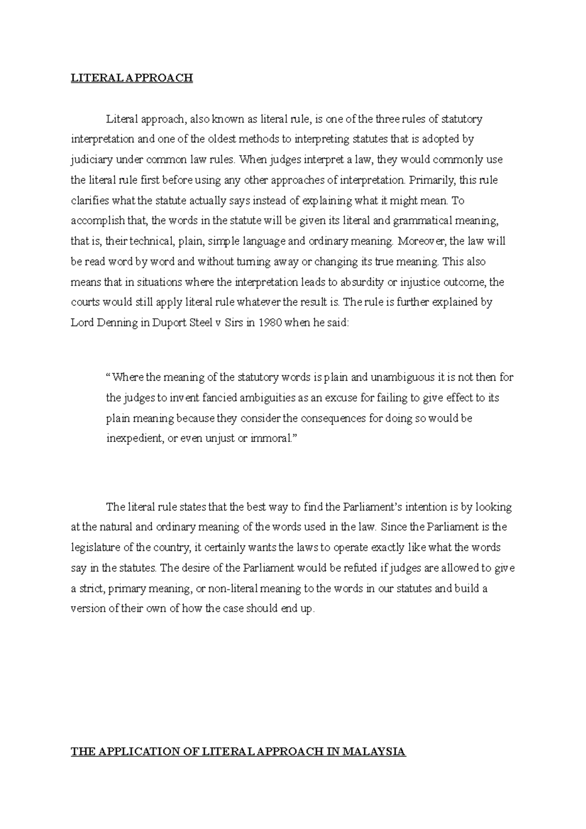 Statutory Interpretation: The Literal Approach Explained in Law - Studocu
