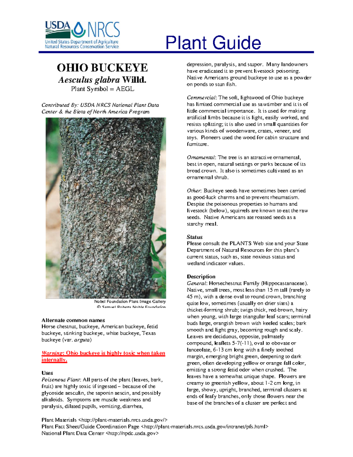 Ohio Buckey - Plant Guide Plant Materials Plant Fact Sheet/Guide - Studocu