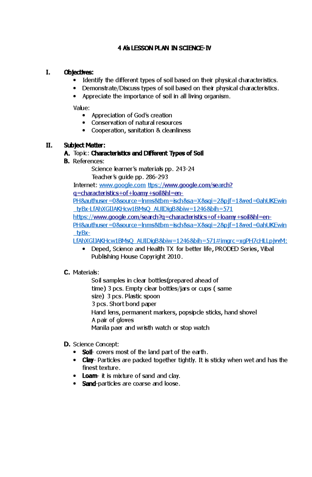 Comparative Analysis of Soil Types - 4 A's Lesson Plan BEED II-25 - Studocu