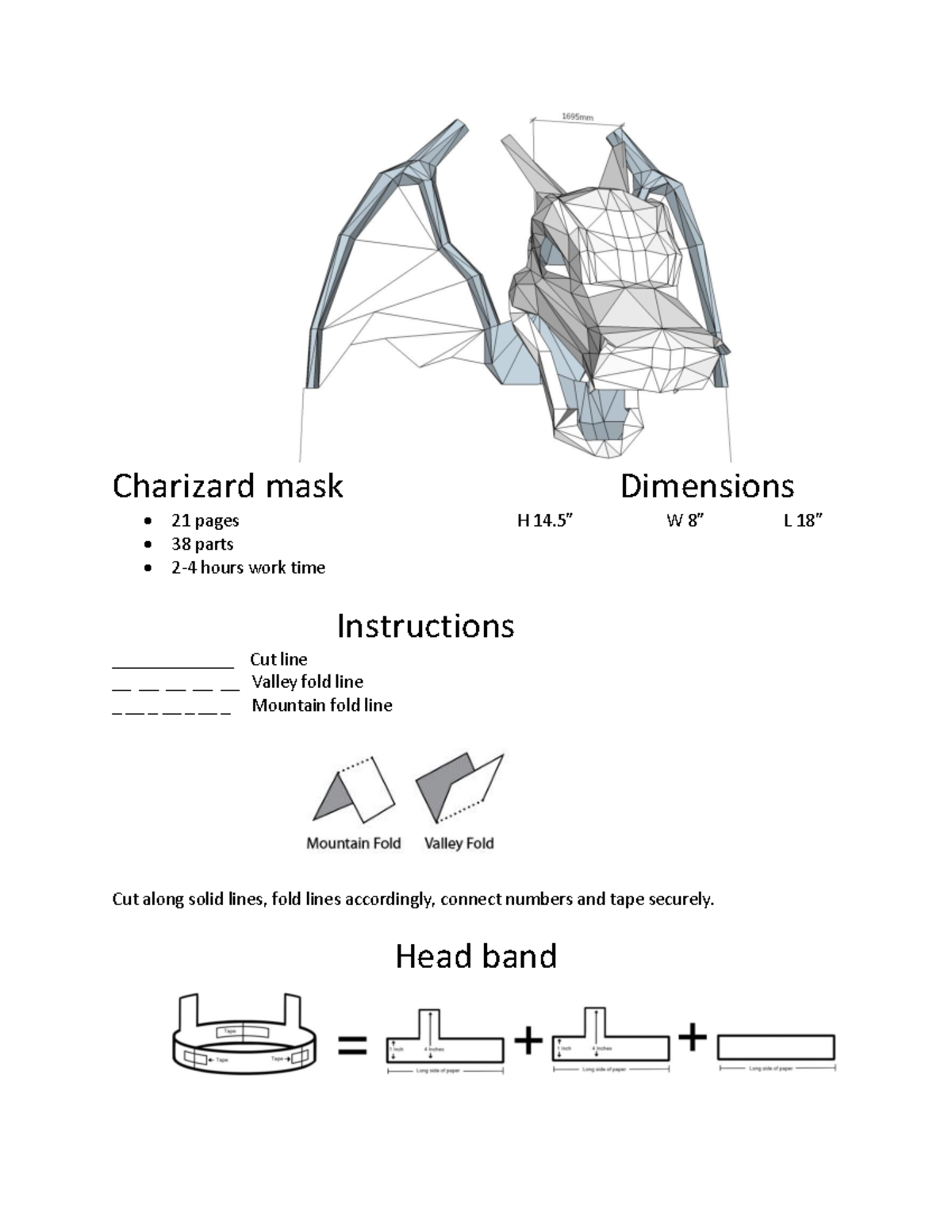 Charizar - Compartir - Charizard mask Dimensions 21 pages H 14” W 8” L ...