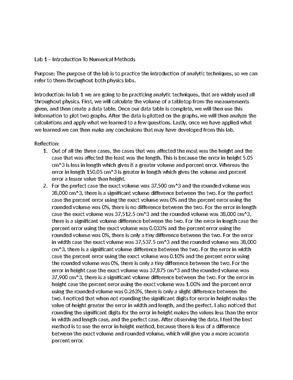 PHYS 2108 - Lab 1 Report: Introduction to Numerical Methods Analysis ...