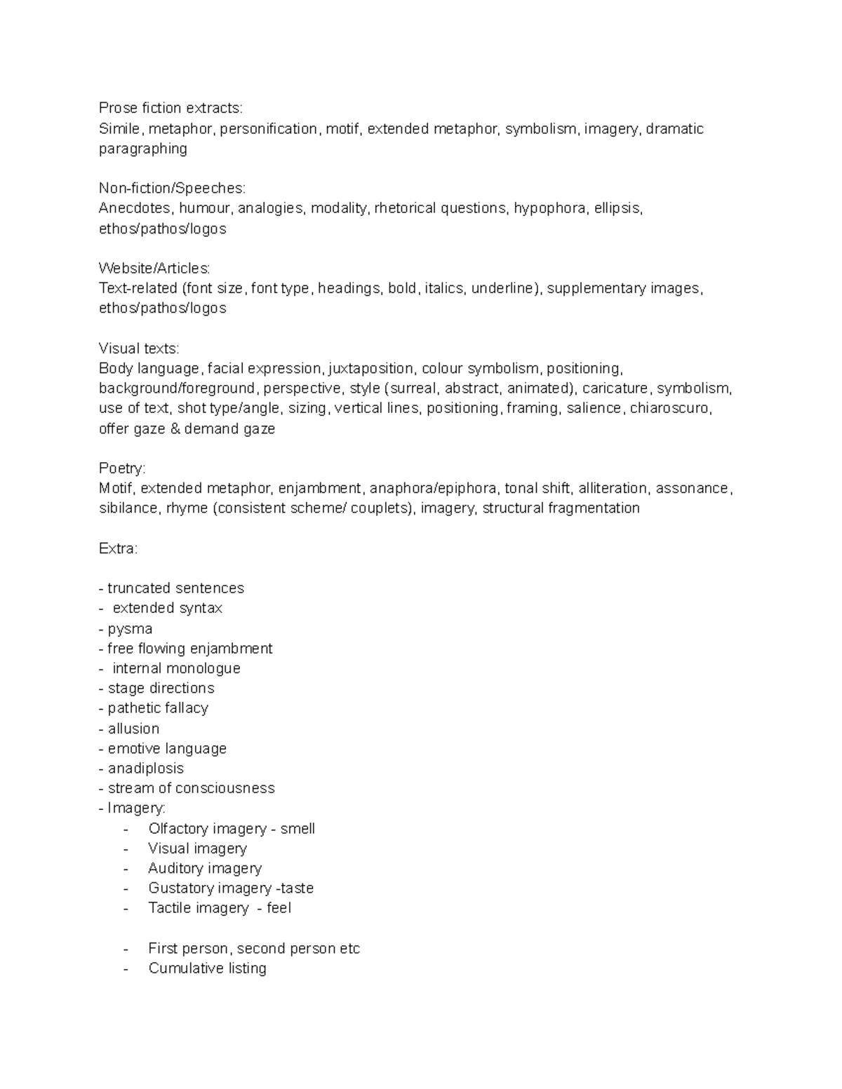 Literary Techniques Overview: Prose & Poetry Analysis - Studocu