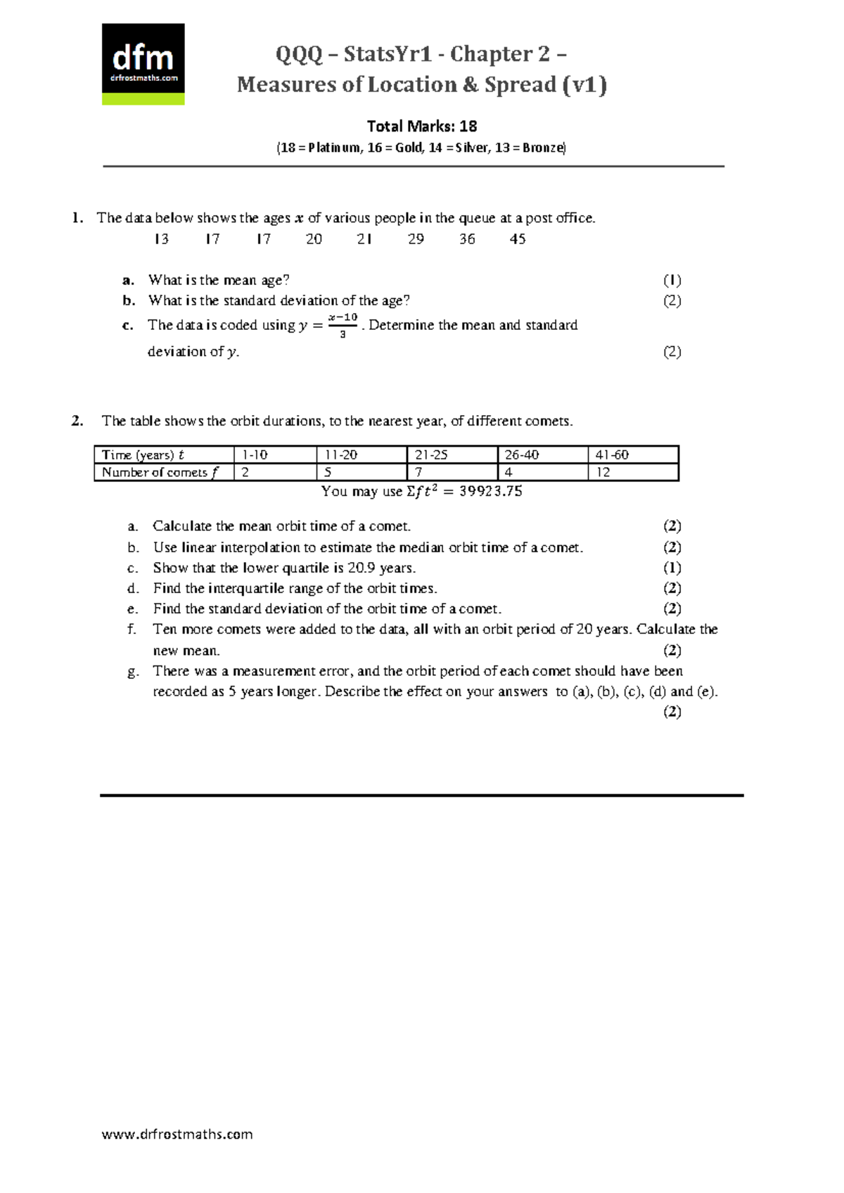 QQQ Stats 1 Final Exam: Chapter 2 Measures of Location & Spread - Studocu