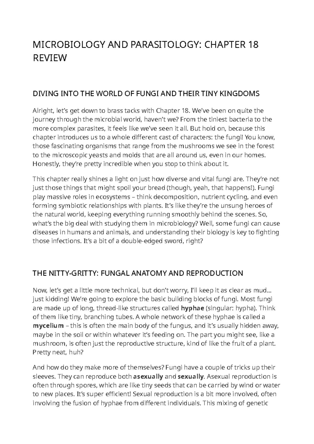 Microbio & Parasitology: Ch 18 Review on Fungi and Mycoses - Studocu