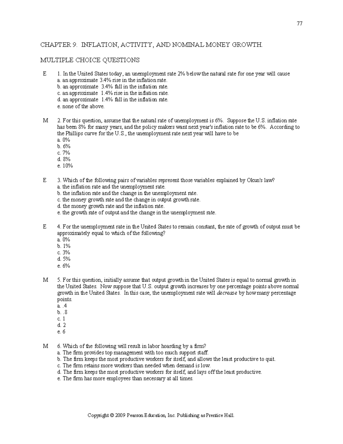 Ch9 TB 5e - Inflation, Activity & Money Growth MCQs & Essay Questions - Studocu