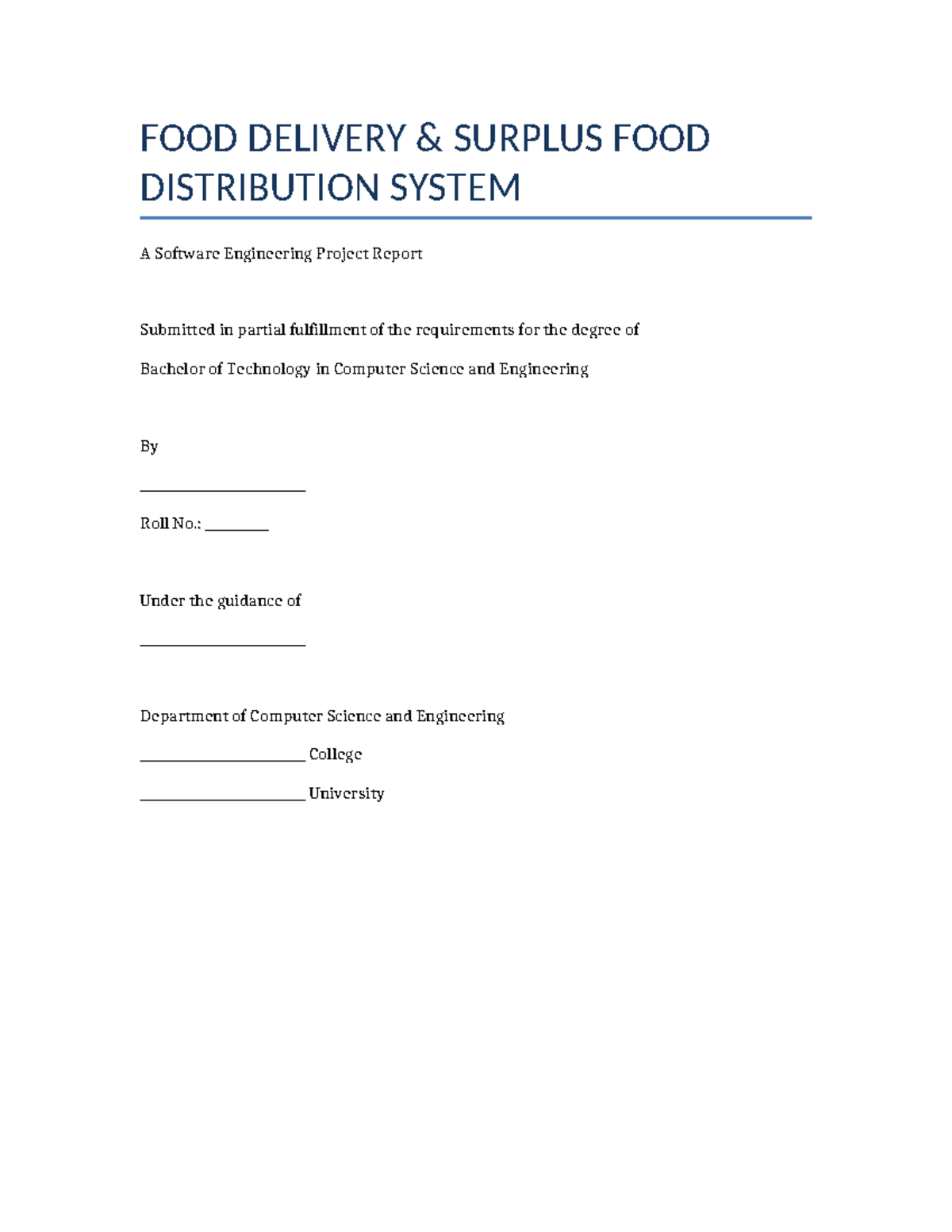 Food Delivery Surplus Food Distribution System Project Report (B.Tech ...