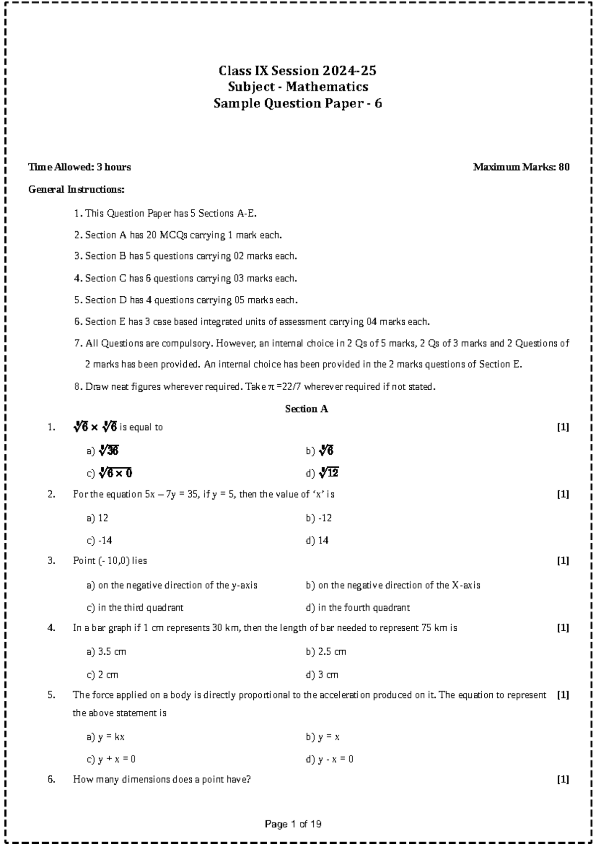 Class IX Mathematics Sample Question Paper 6 with Solutions - Studocu