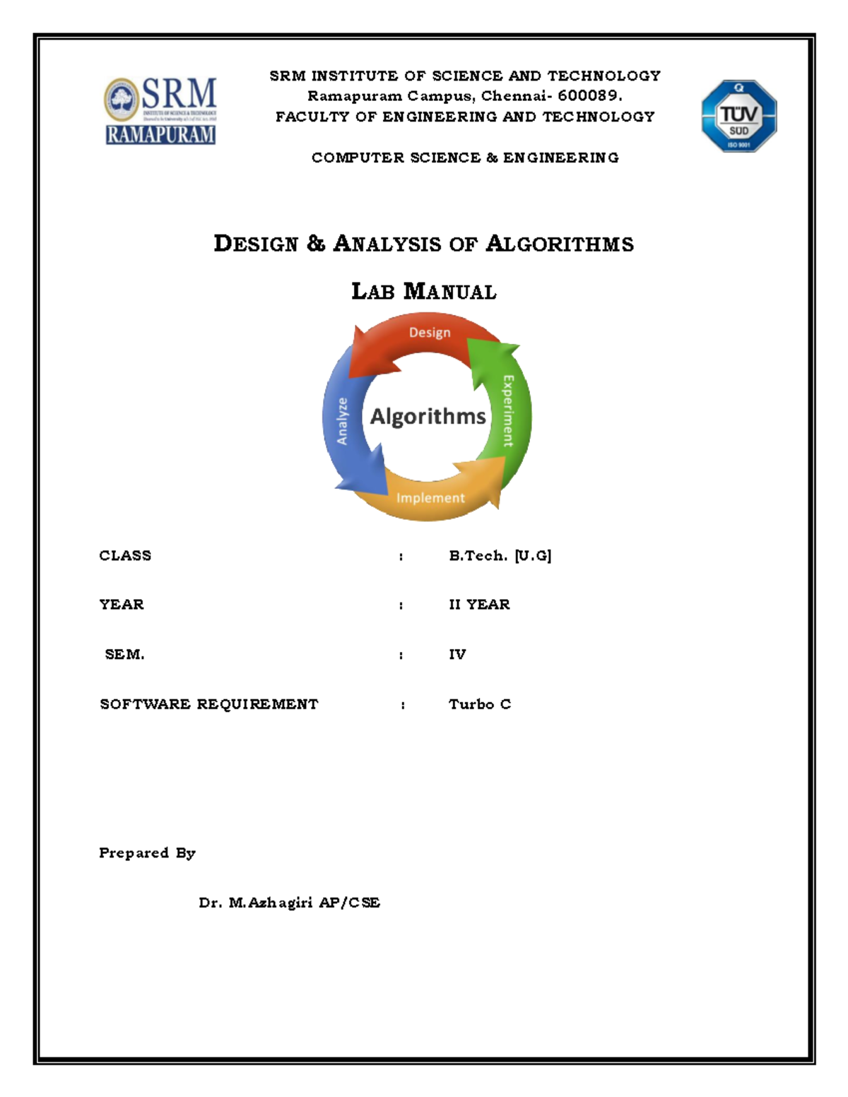 21CSC204J DAA LAB Manual: C Programs for Sorting and Searching Algorithms - Studocu