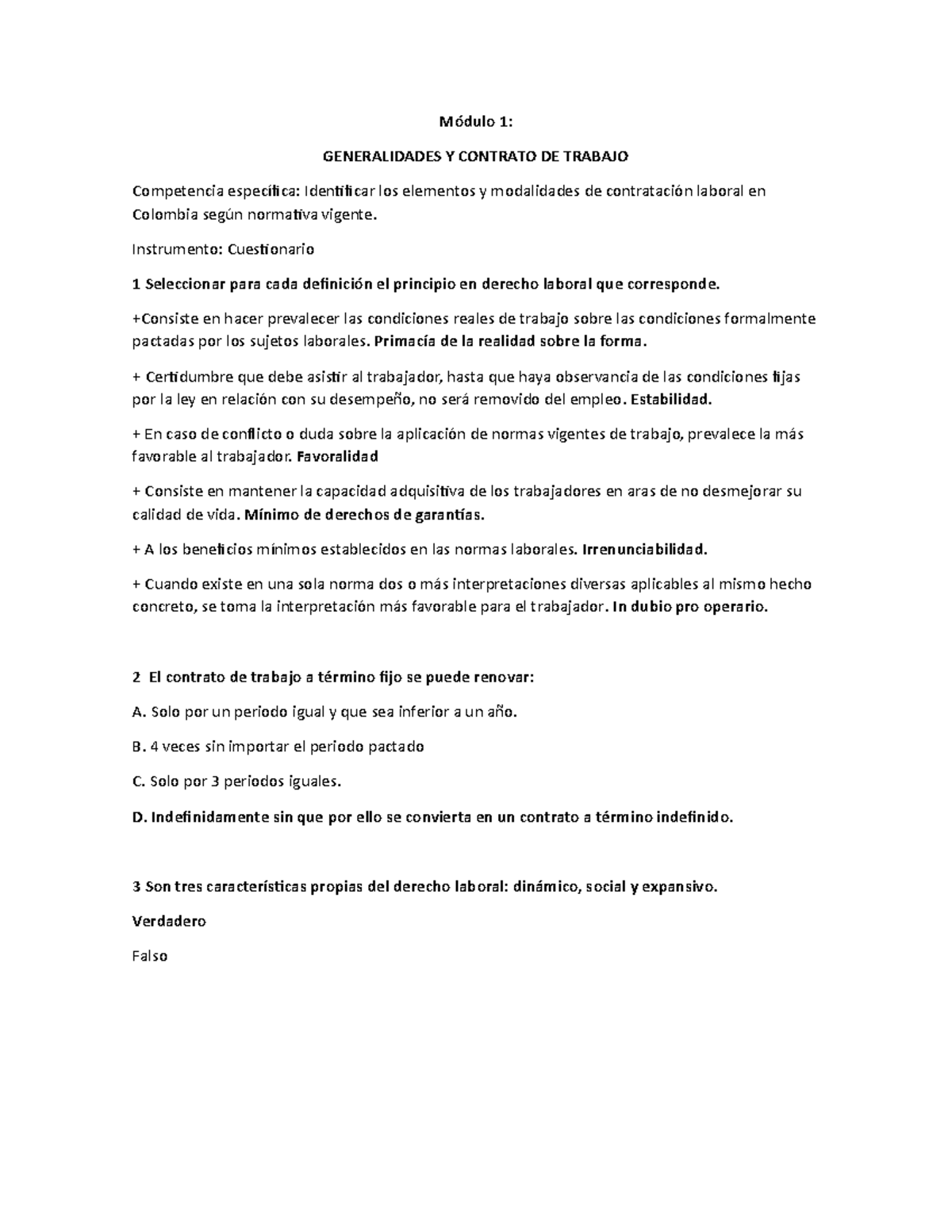 Módulo 1 - Respuestas Correctas Evaluación Contrato Laboral Diplomado - Studocu