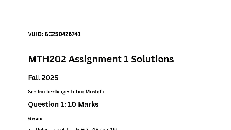 MTH202 Assignment 1 Solutions - Fall 2025 Analysis and Answers - Studocu