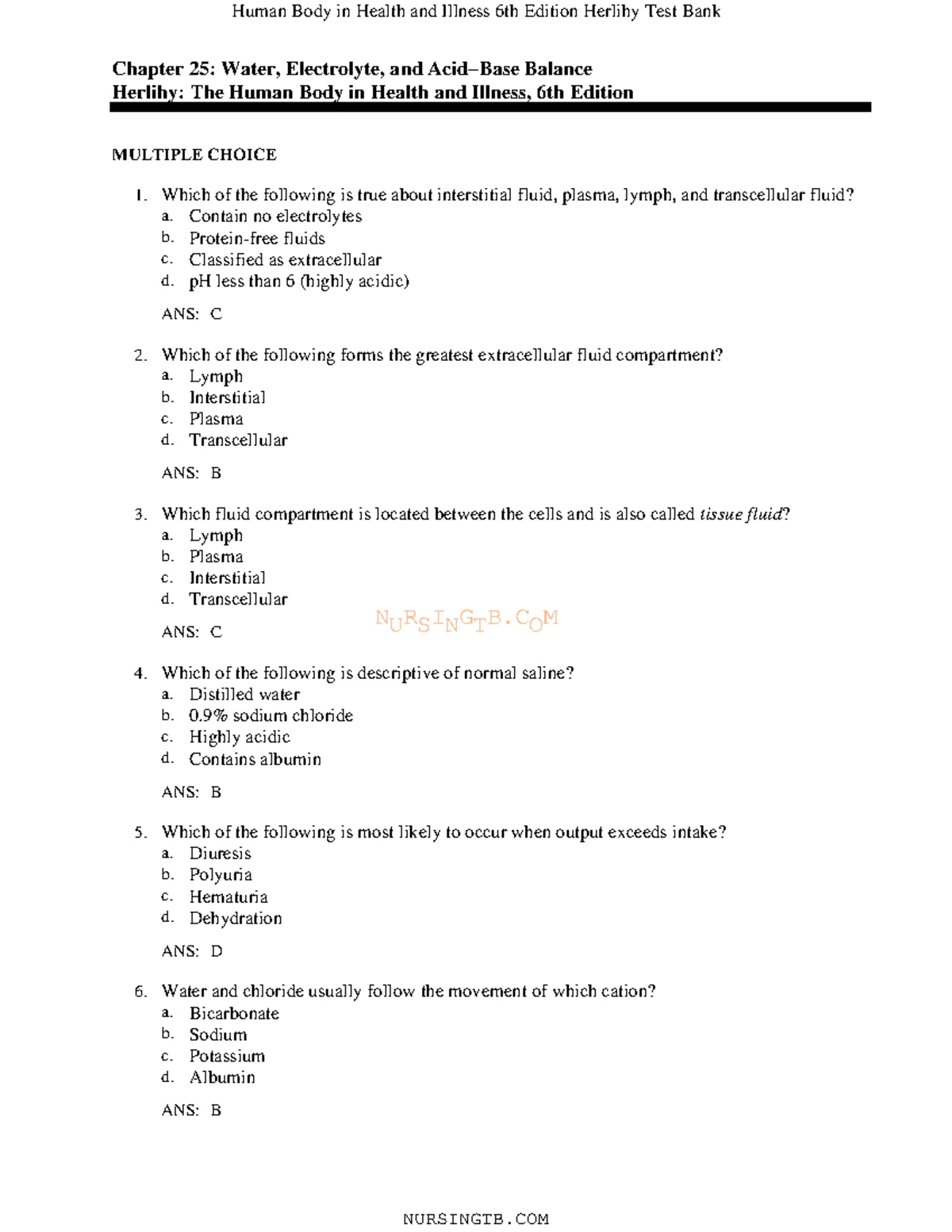 Chapter 26- Fluid, Electrolyte, and Acid-Base Balance - The body's ...