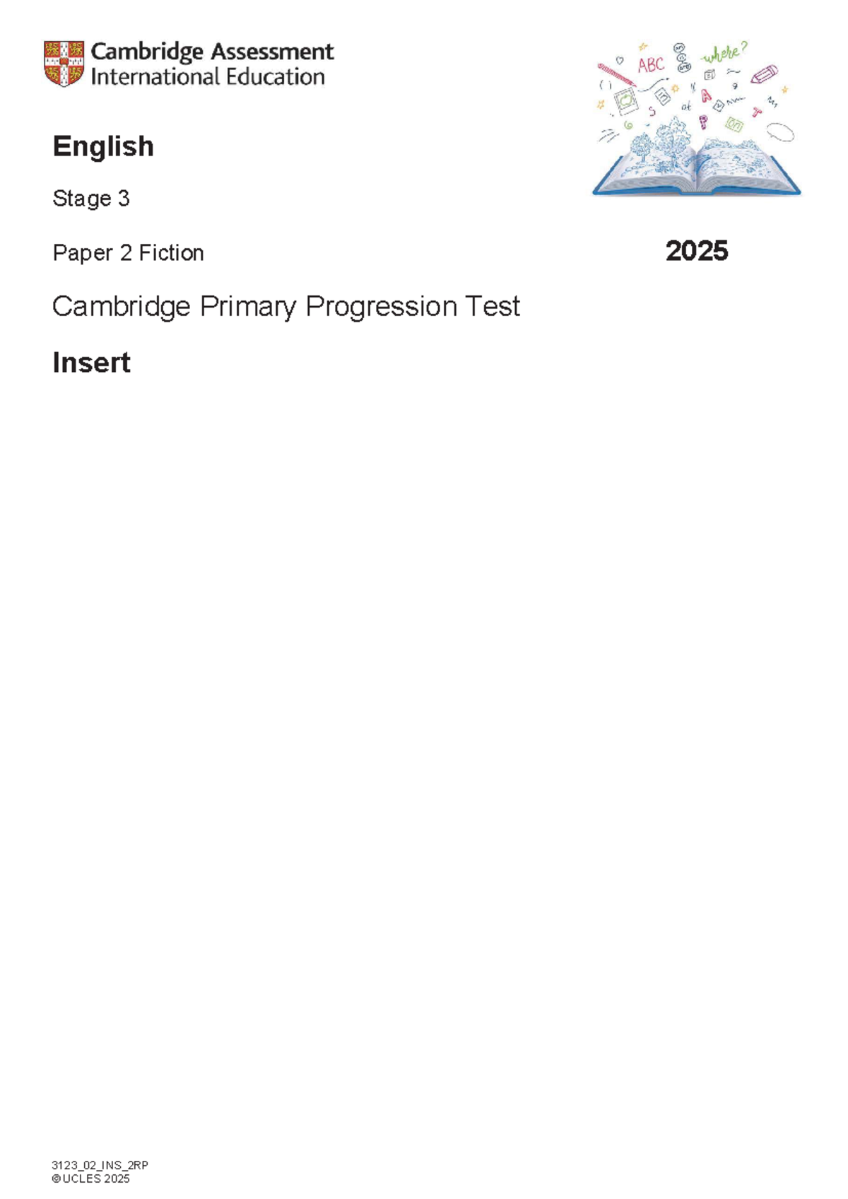 English Stage 3 Paper 2 Fiction Progression Test Insert 3123_02 - Studocu