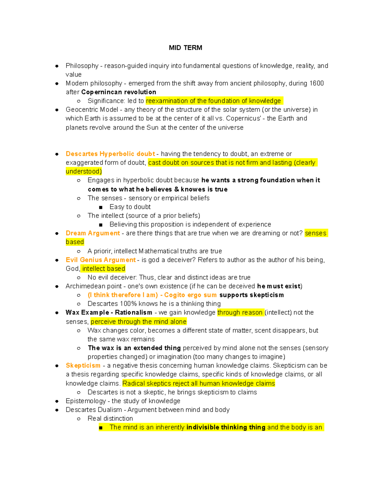 Final Exam Study Guide - MID TERM Philosophy - reason-guided inquiry ...