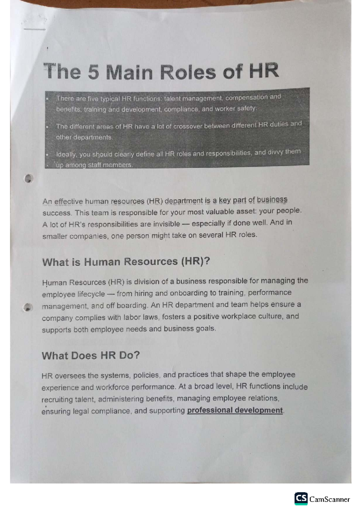 The 5 Main Roles of HR - HRM Overview and Responsibilities - Studocu