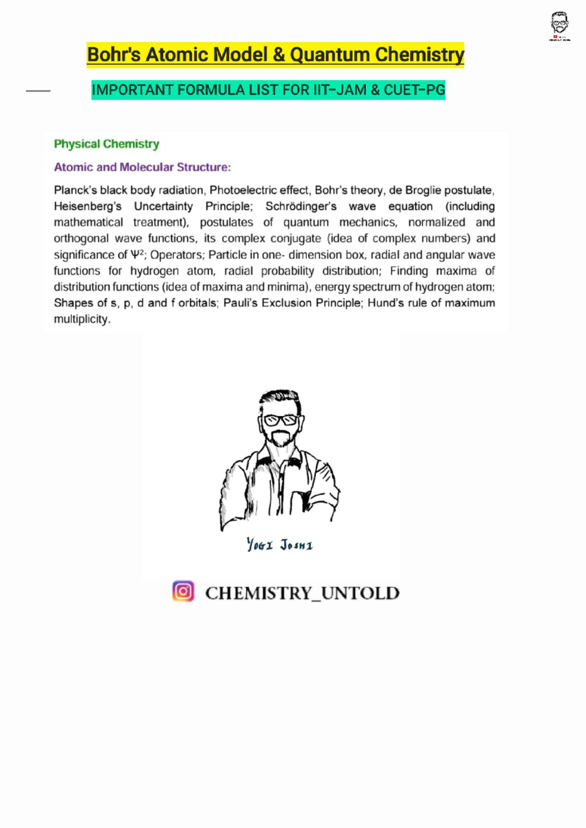 Bohr's Model & Quantum Chemistry Notes (IIT JAM 2024) - Studocu