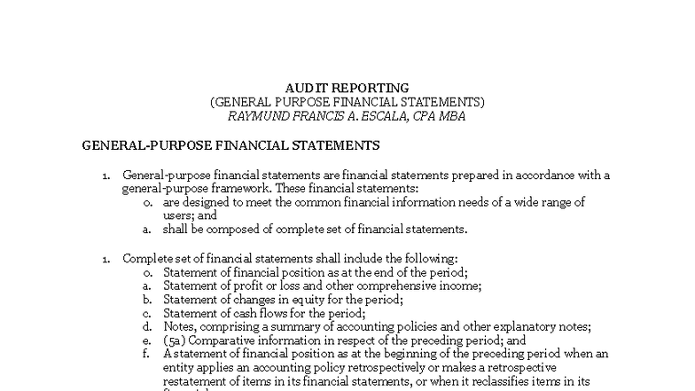 AUDIT REPORTING FOR GENERAL PURPOSE FINANCIAL STATEMENTS - Studocu