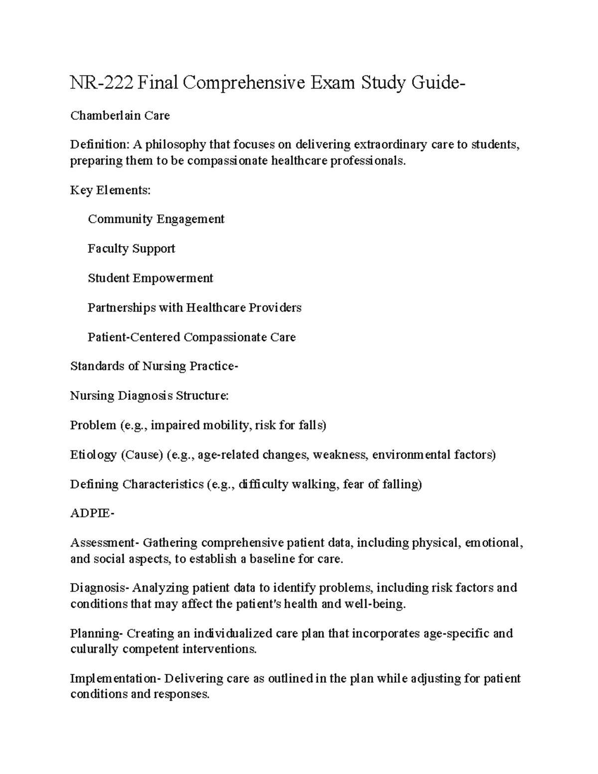 NR-222 Final Exam Study Guide: Comprehensive Overview of Nursing Practice - Studocu