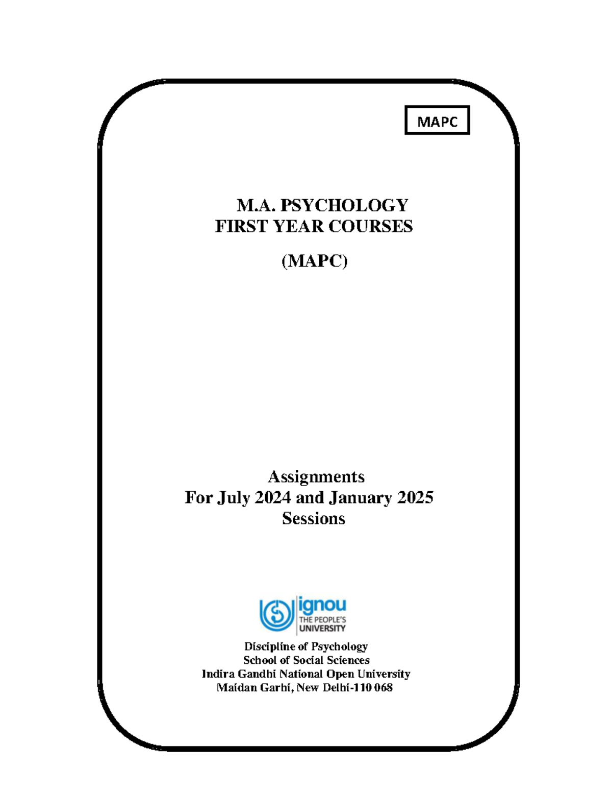 M.A. Psychology MAPC Assignments for 1st Year (2024-25) Sessions - Studocu
