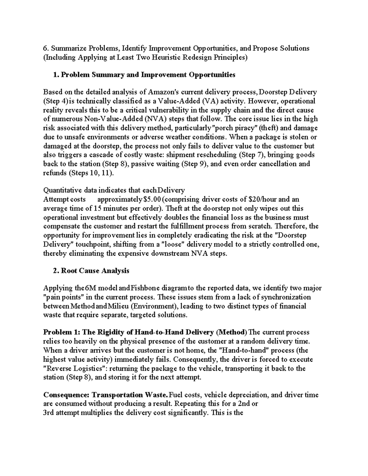 6. Problem Summary and Improvement Solutions for Delivery Process (BPM ...