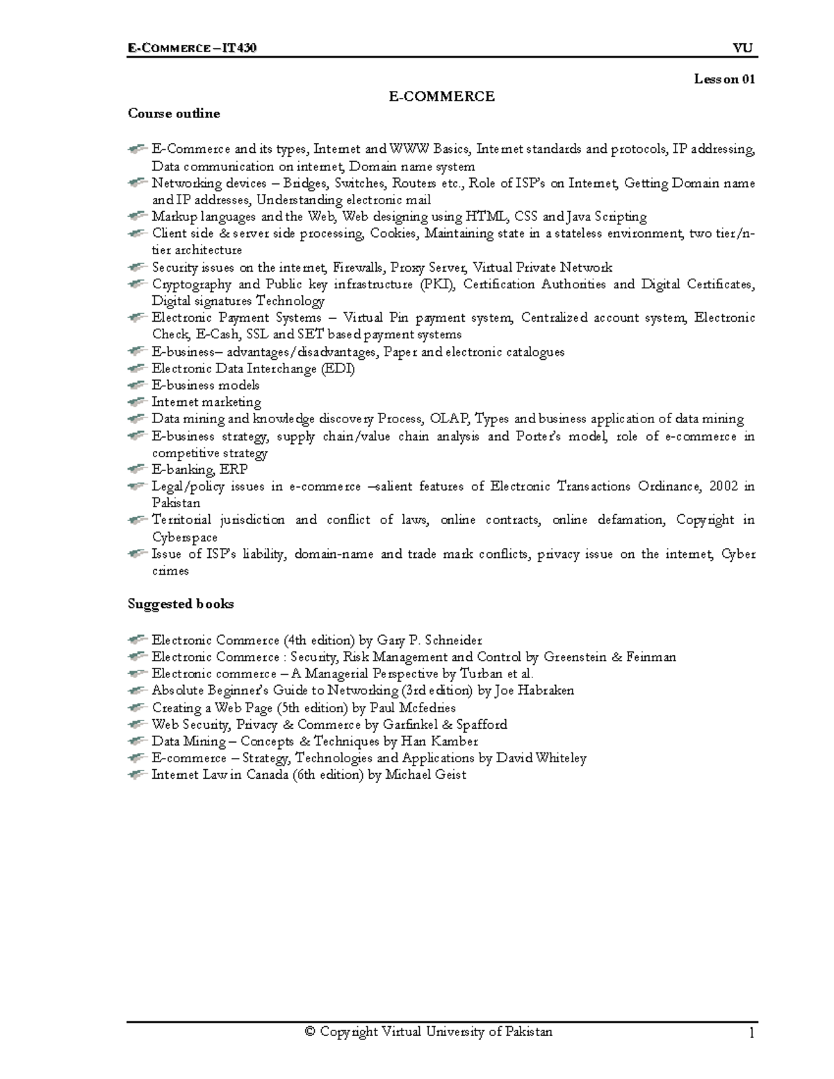 IT430 - Lecture 1-Lecture 45 - Lesson 01 E-COMMERCE Course outline E ...