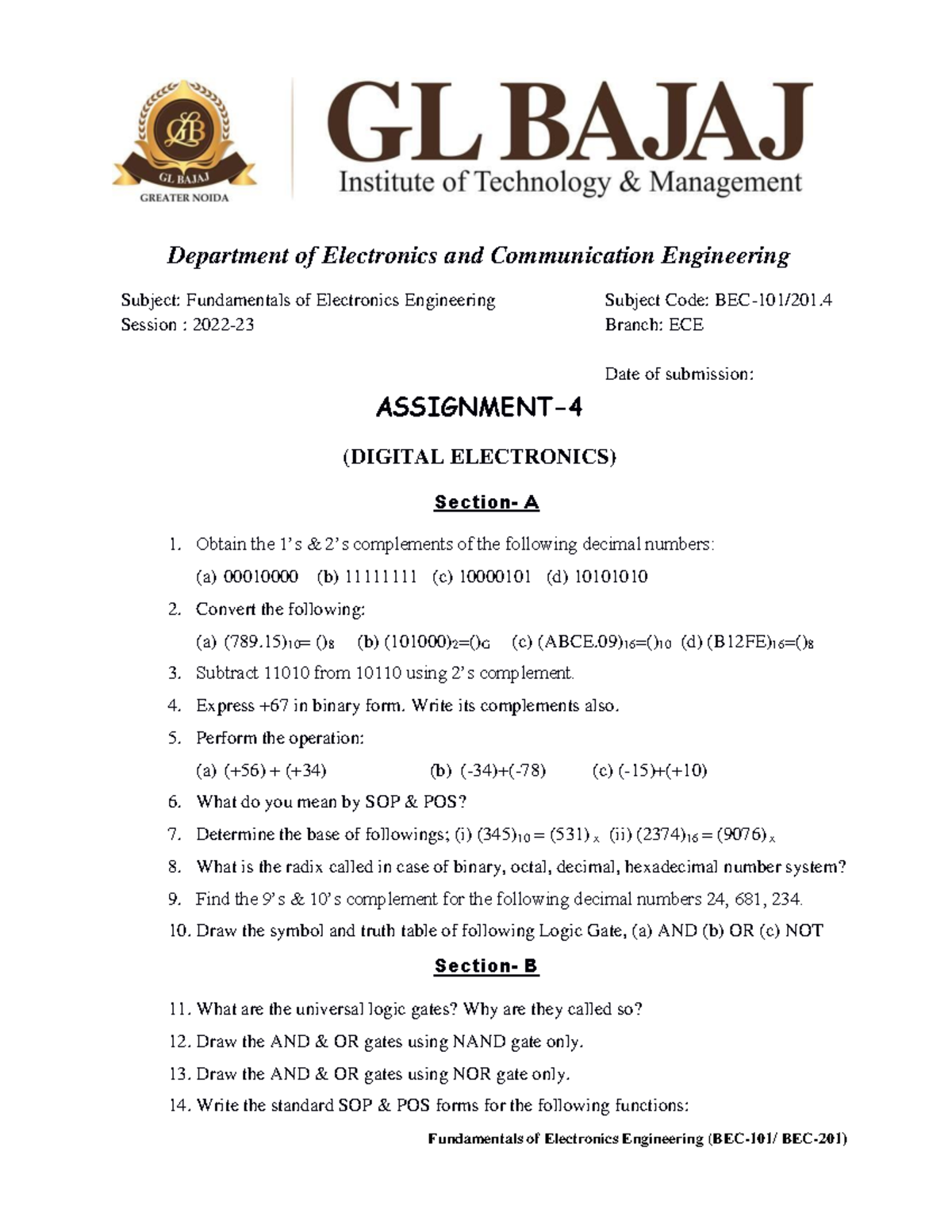 Digital Electronics Assignment (BEC-101/201): Key Concepts and Solutions - Studocu