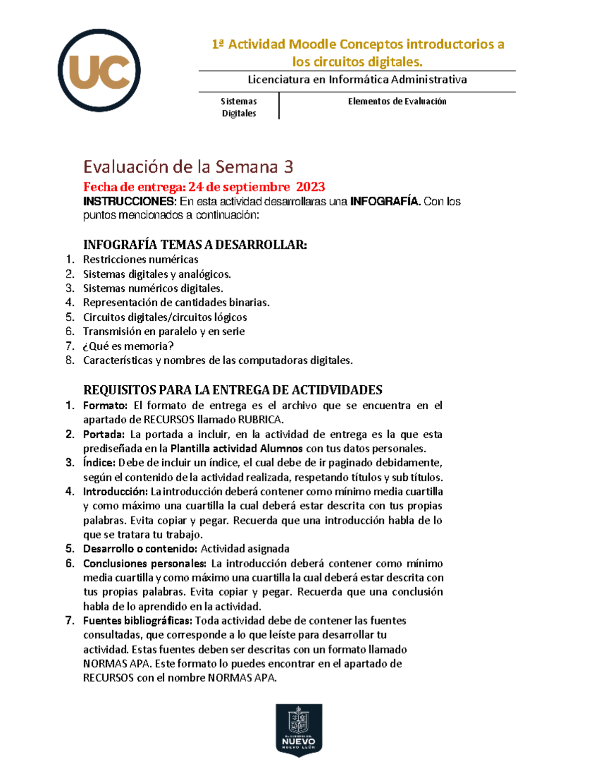 1ª Actividad Moodle Conceptos introductorios a los circuitos digitales - Licenciatura en ...