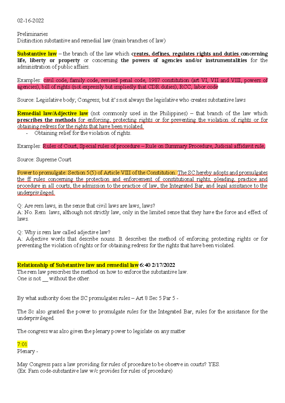 Trans 2 REM 1 OBRA - Law Distinctions and Jurisdiction Lecture Notes ...