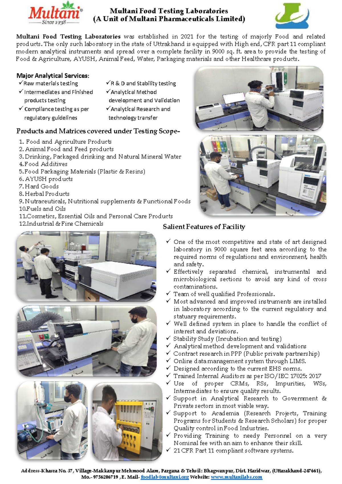 Multani food lab brochure - (A Unit of Multani Pharmaceuticals Limited ...