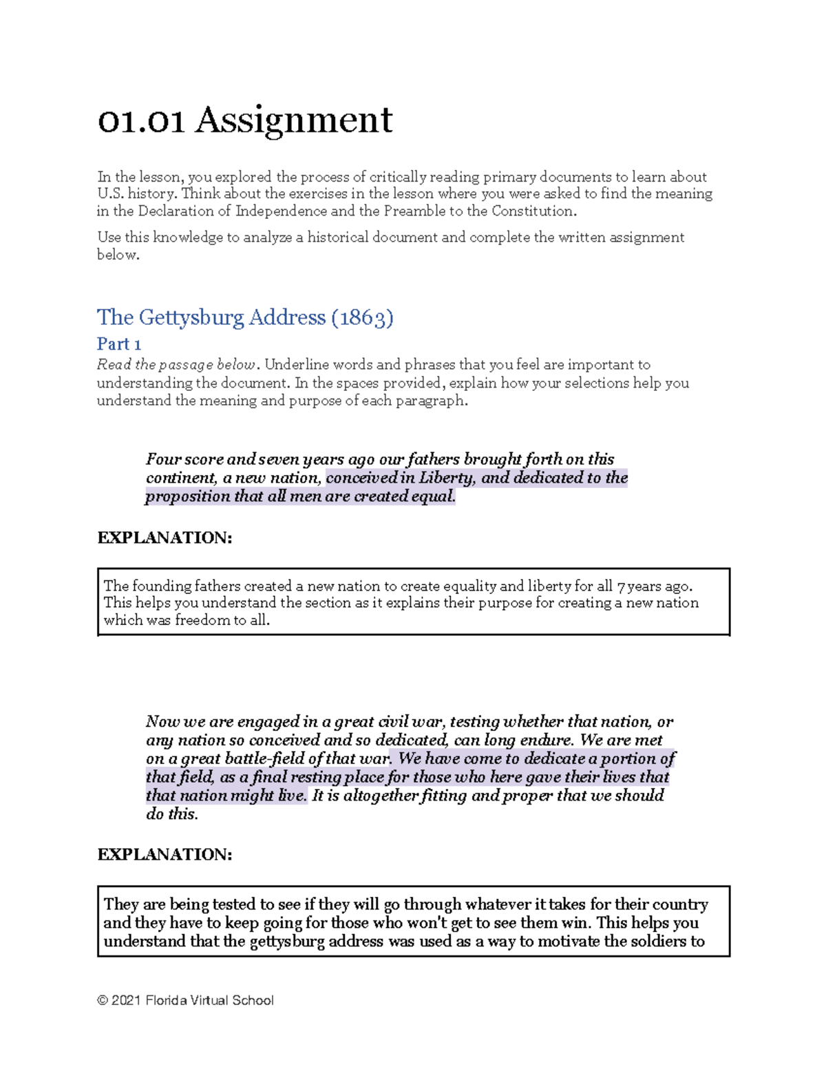 01.01 Assignment: Analyzing the Gettysburg Address for U.S. History ...